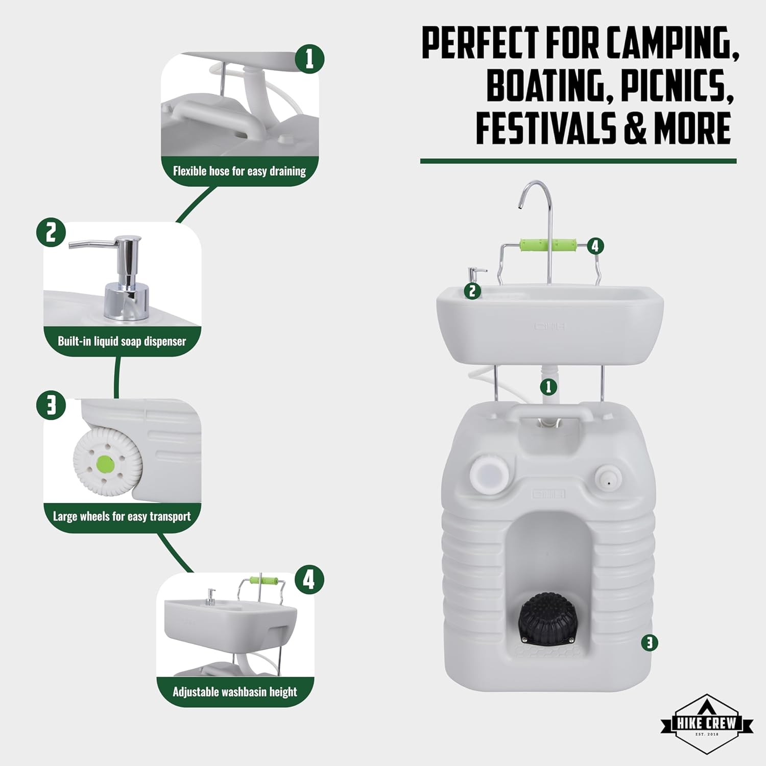 Portable Camping Sink with Large 12-Gallon Capacity Water Tank – Hike Crew