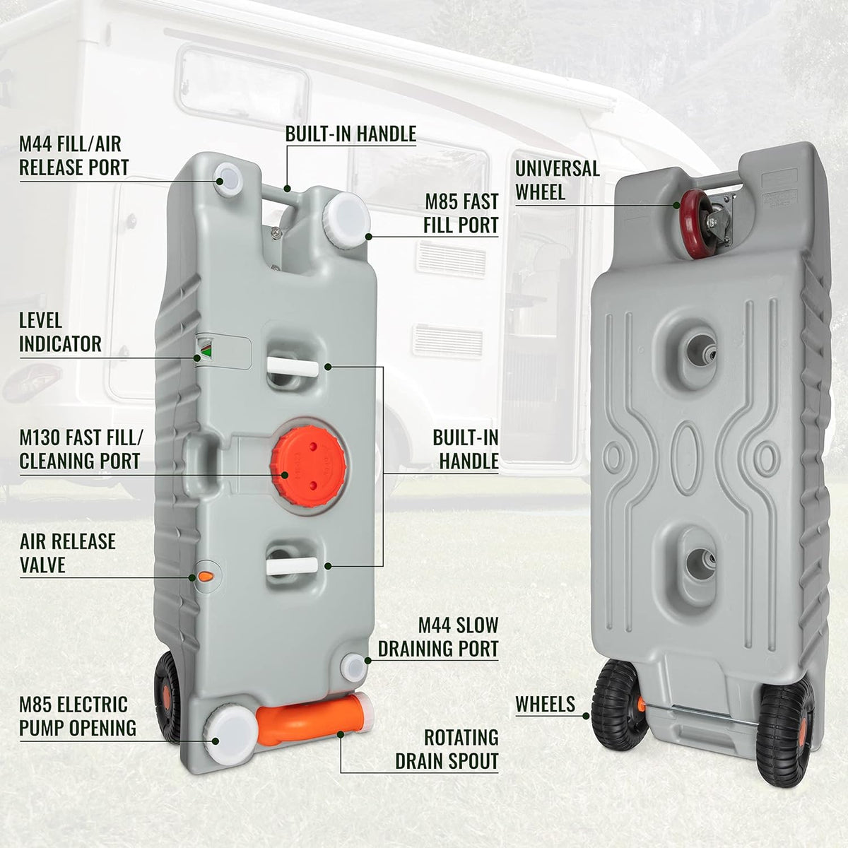 RV 19.8 Gallon Portable Waste Tank, Odorless Black & Grey RV Waste Tan ...